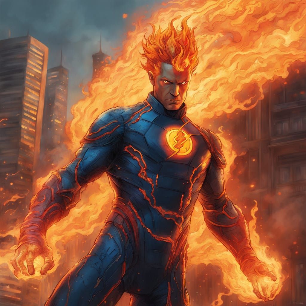 Superhero Fireball 10 - Fiery Human Torch Superhero Embodies...
