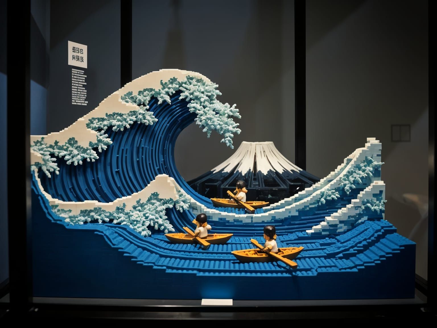 A large-scale, detailed LEGO model of Hokusai's The Great Wave off Kanagawa