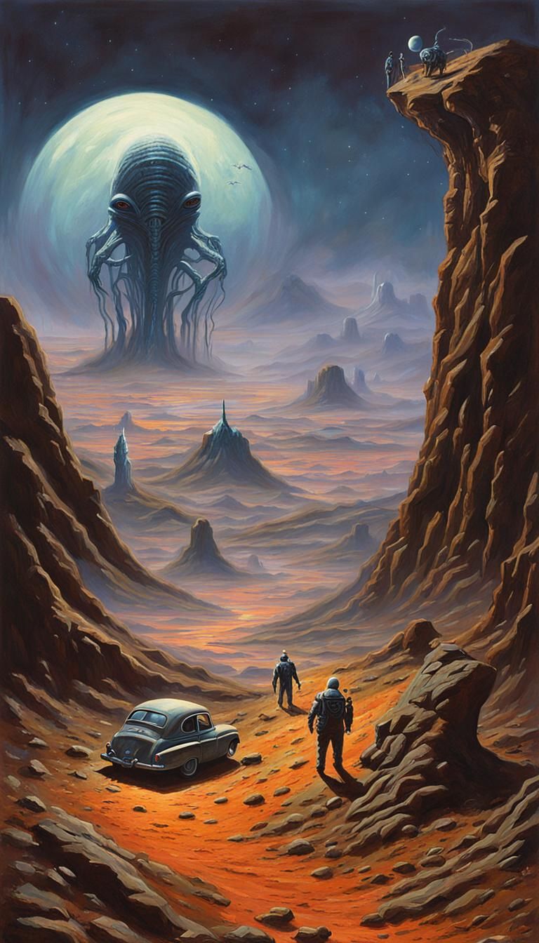 Surreal new wave pulp science fiction landscape alien - AI Generated Artwork - NightCafe Creator