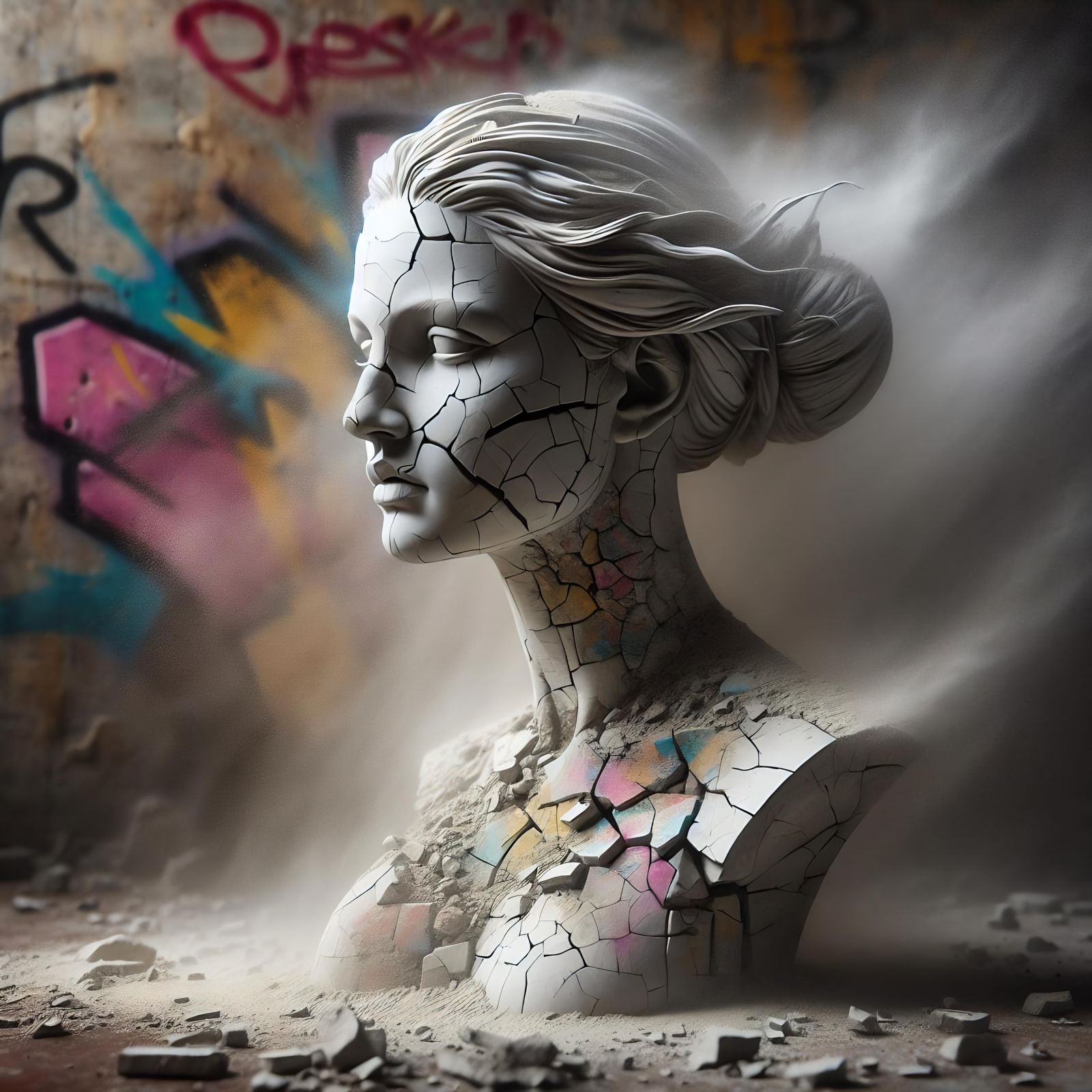 Graffitied Concrete Bust - AI Generated Artwork - NightCafe Creator