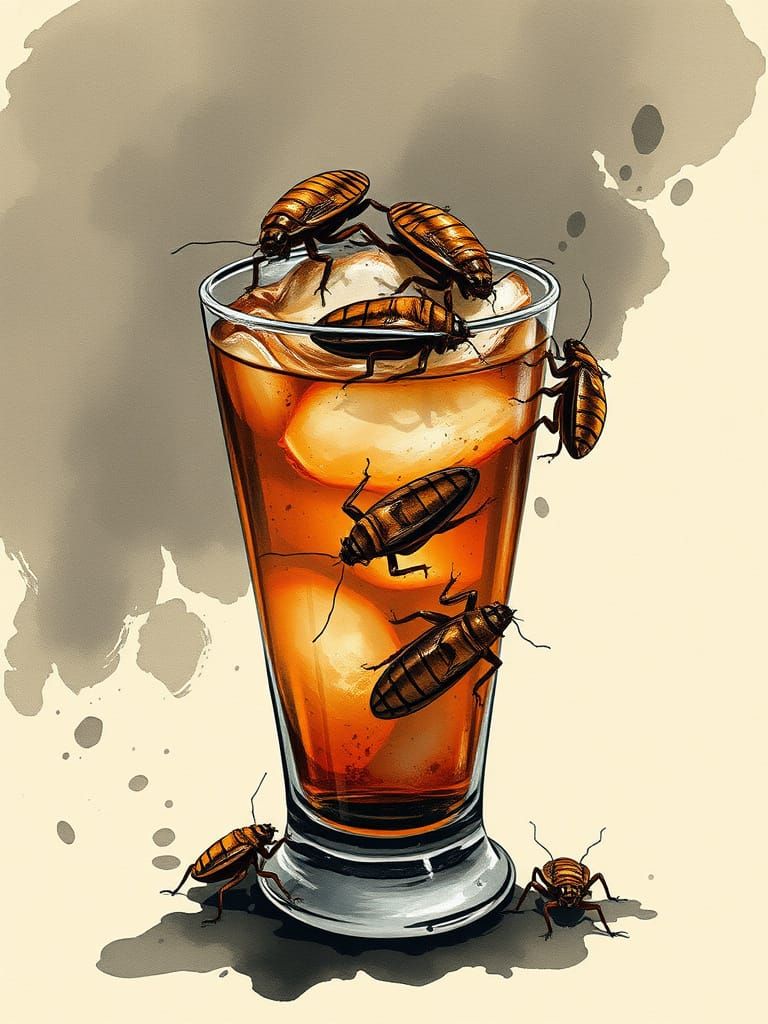 Edgy Watercolor Cocktail Poster with Crawling Cock... - AI Art