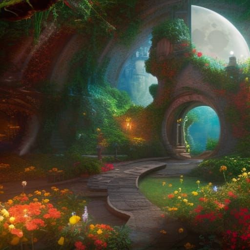 Moon Gate in a Fantasy Garden - AI Generated Artwork - NightCafe Creator