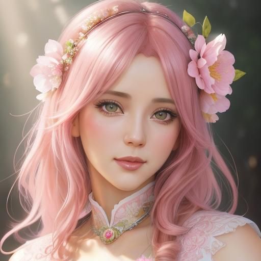 Beautiful Sakura goddess, goddess of Sakura flowers, bright Sakura pink ...