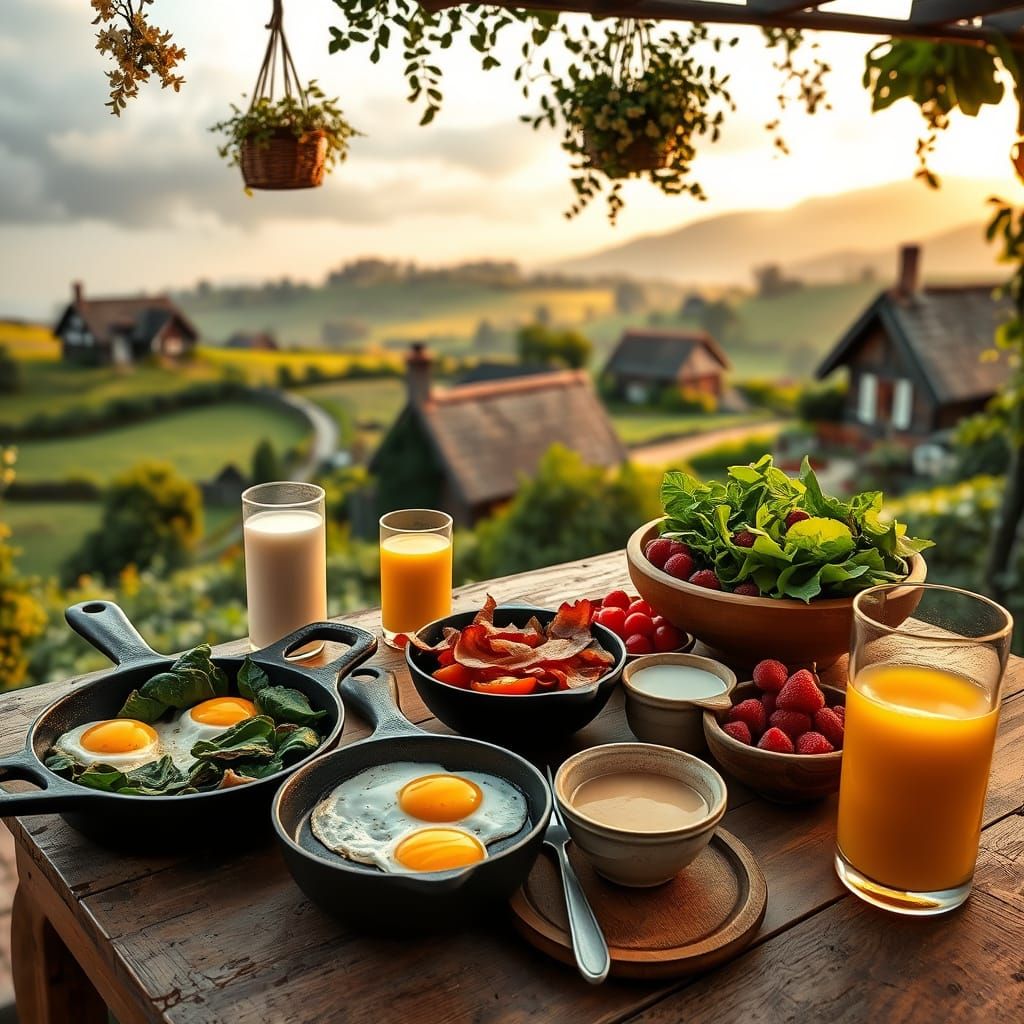 Rustic Countryside Breakfast in Golden Light - AI Art