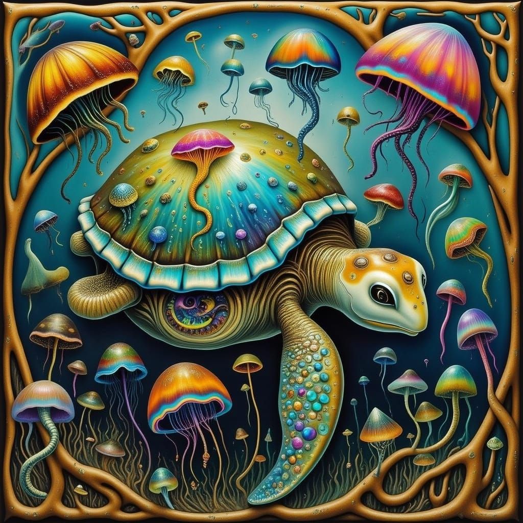 Whimsical Sea Turtle with Vibrant Patchwork Shell - AI Art