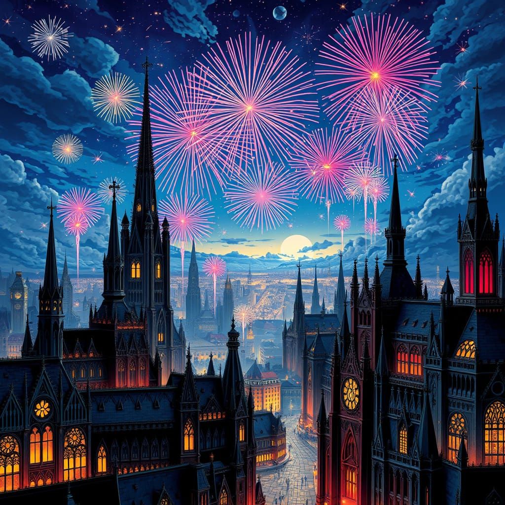 New years fantasy landscape - New Year's Eve Fantasy Citysc...
