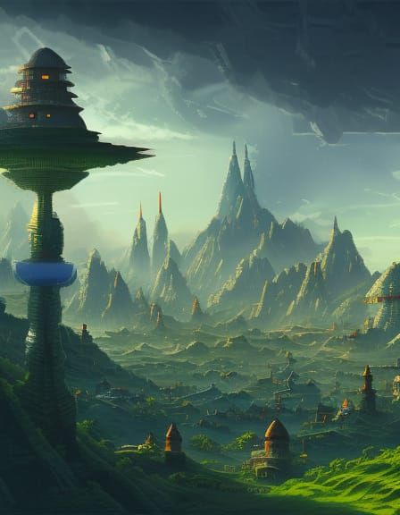 Alien spire village - AI Generated Artwork - NightCafe Creator