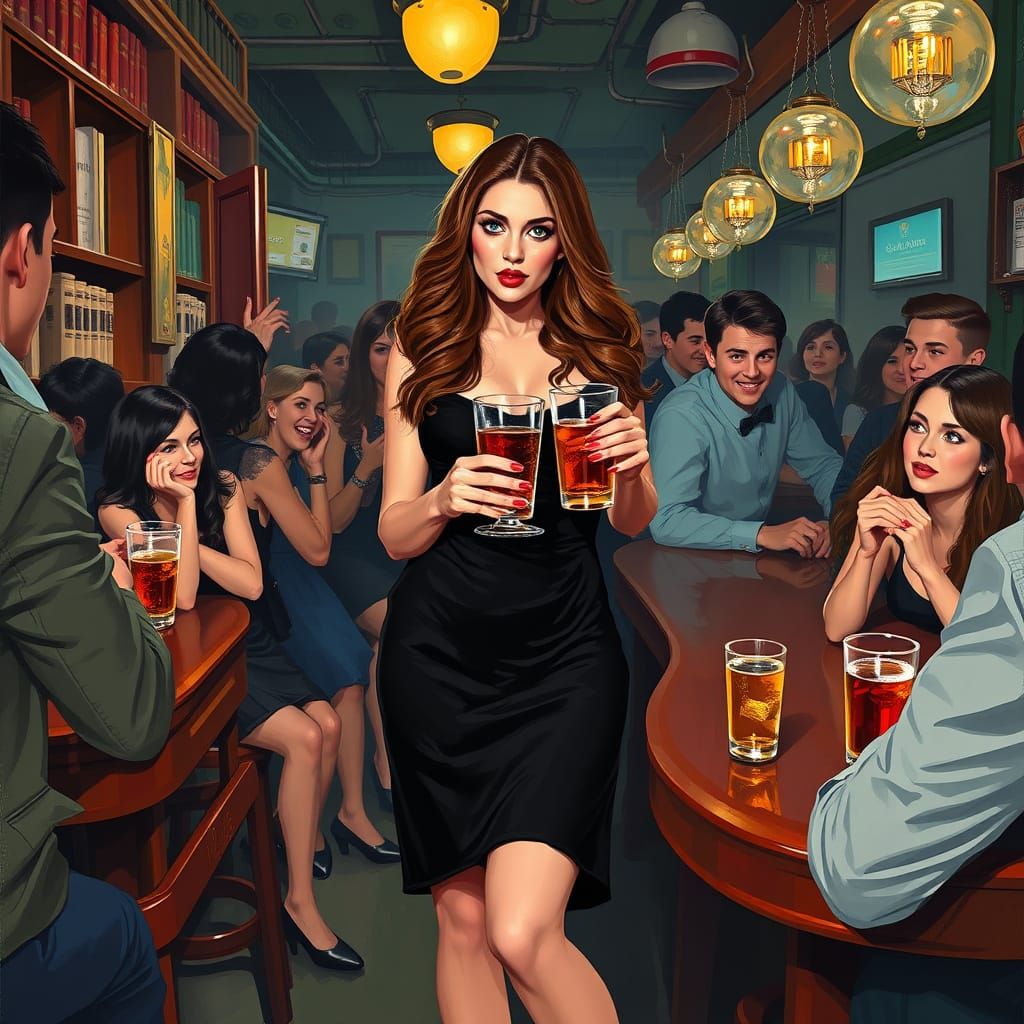 Vibrant Portrayal of a Confident Woman in a Lively... - AI Art