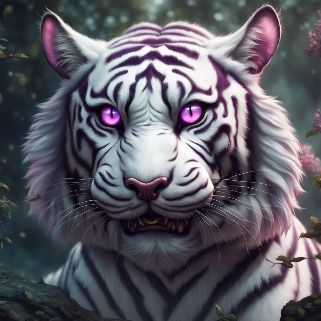 White tiger/ Cheshire cat hybrid - AI Generated Artwork - NightCafe Creator