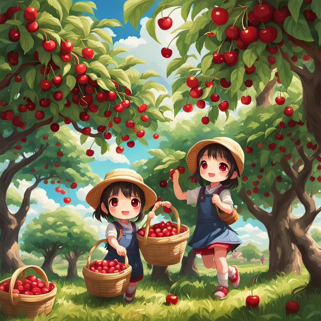“Chibi Cherry Harvest” - AI Generated Artwork - NightCafe Creator
