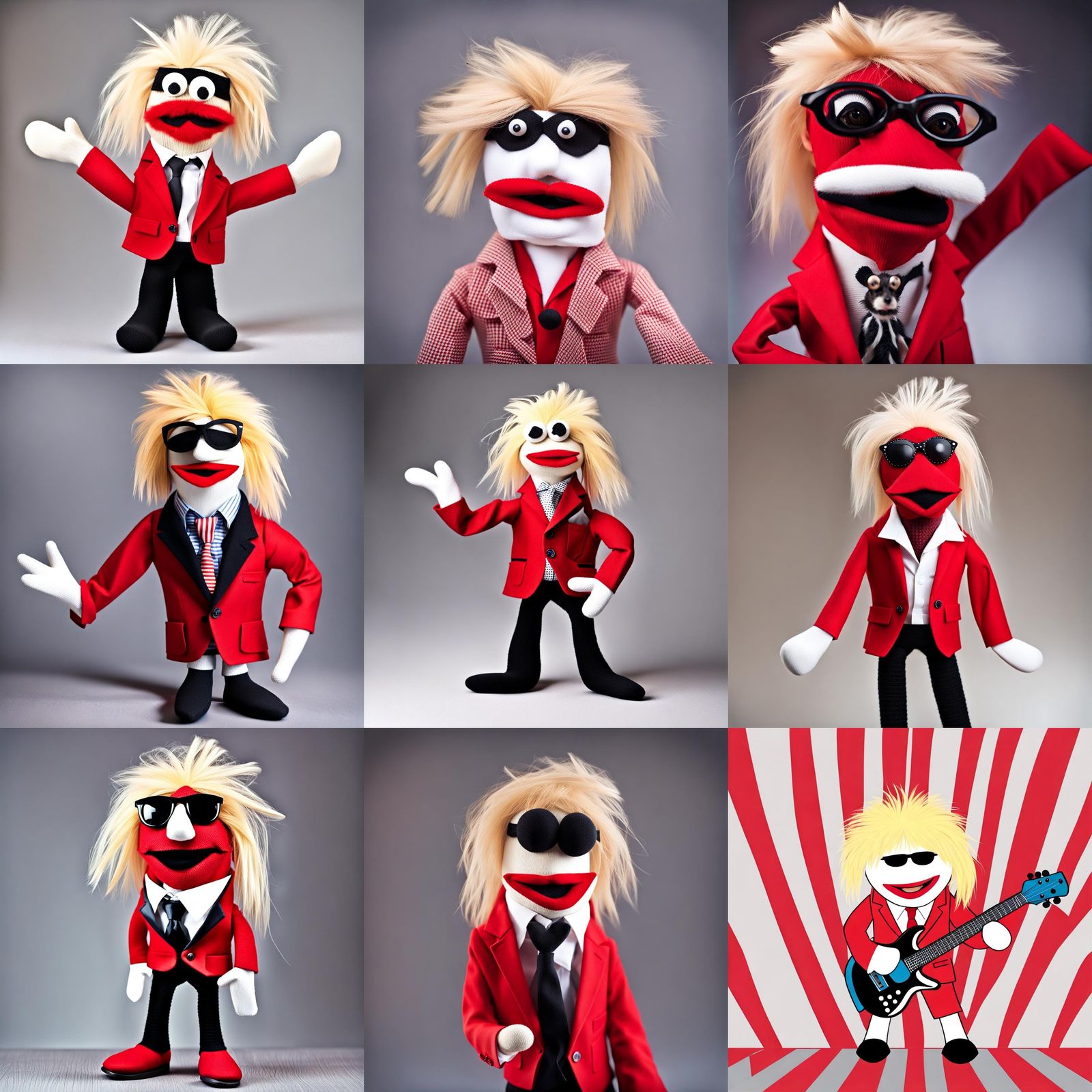 sock puppet rock star, blond hair, red blazer - AI Generated Artwork ...