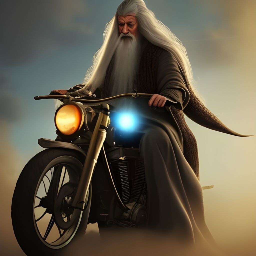 Gandalf rides his motorcycle through Middle Earth - AI Generated ...