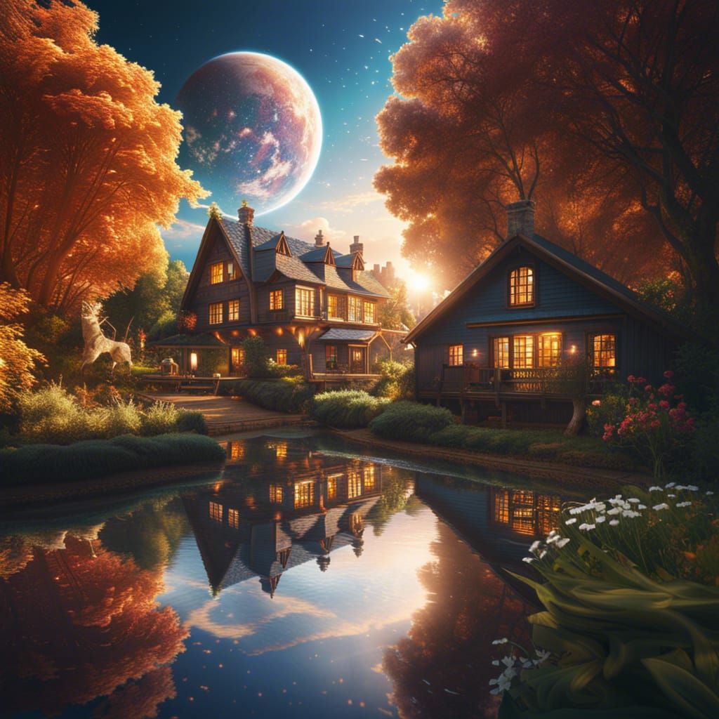 Sunny Celestial Hamlet🌞🌌🏡 - AI Generated Artwork - NightCafe Creator