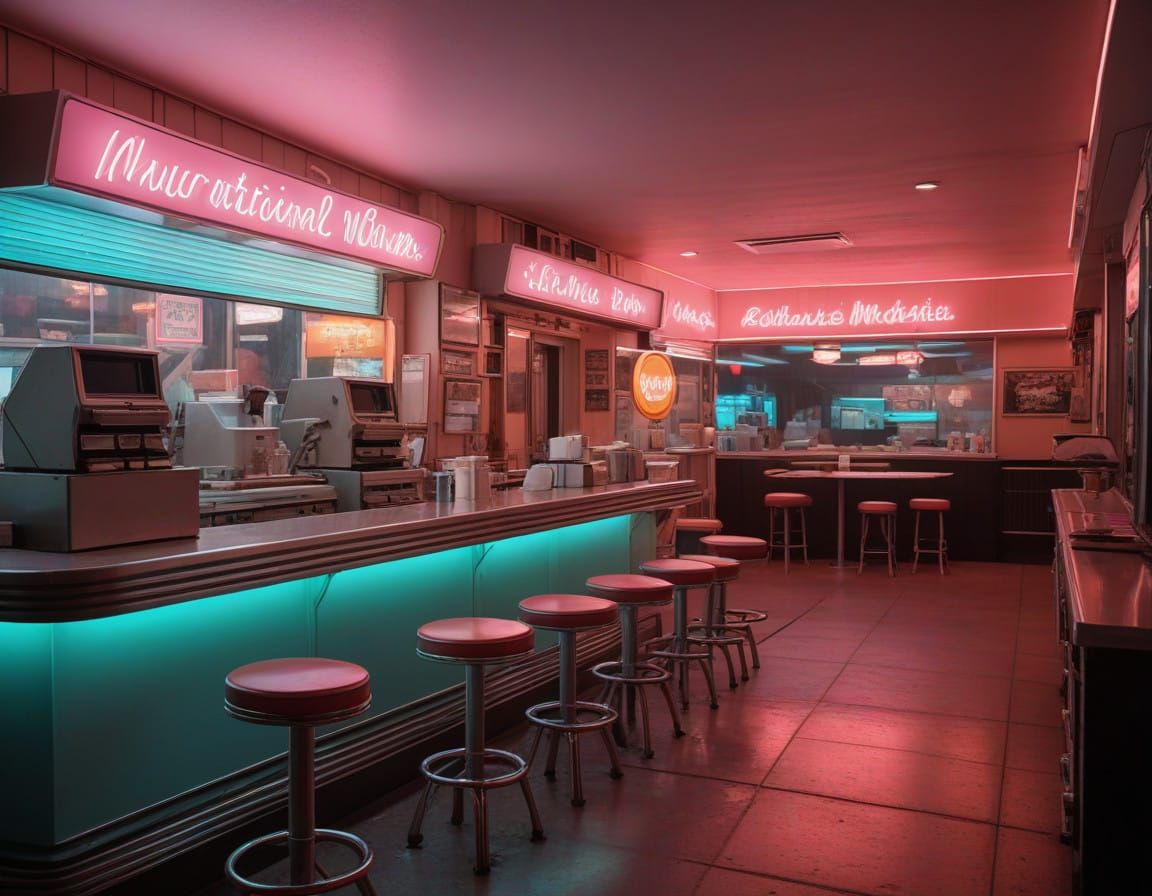 Retro-Futuristic Eatery in Liminal Space - AI Art
