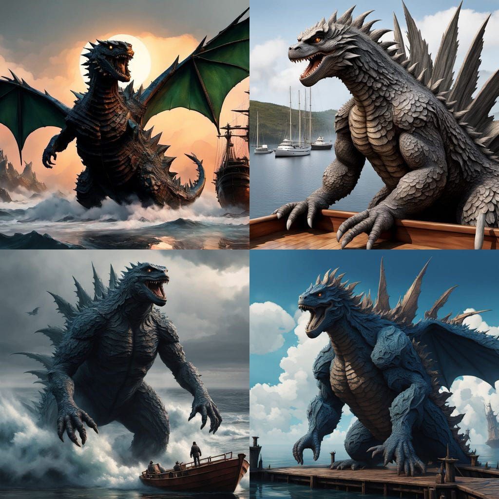 Godzilla Takes Flight: A Fantastical Maritime Mast... - AI Art