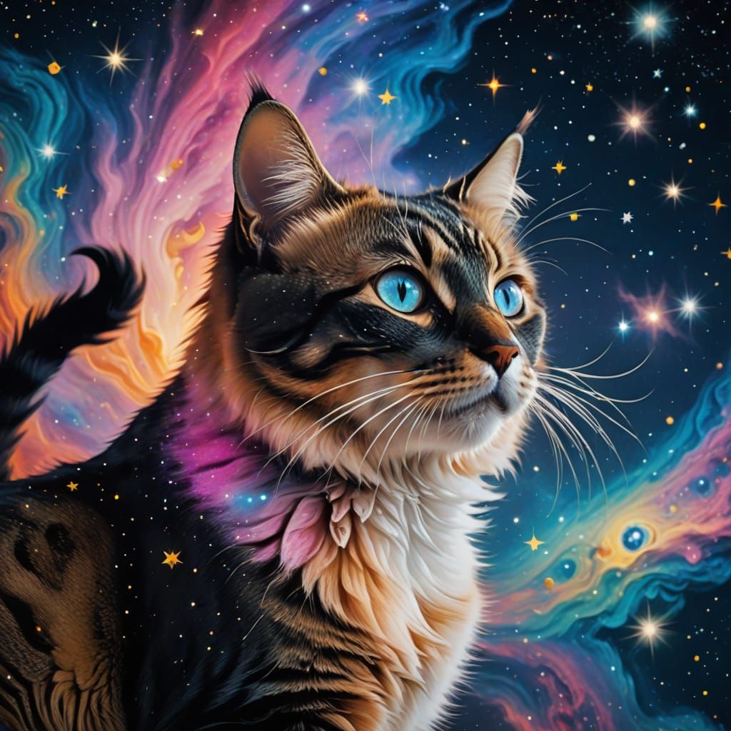 Cat in Outer Space - Ethereal Cat in Cosmic Galaxy