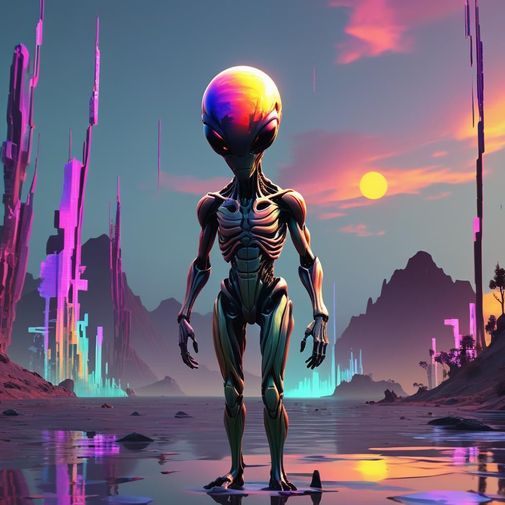 glitched alien sunset glitchcore - AI Generated Artwork - NightCafe Creator