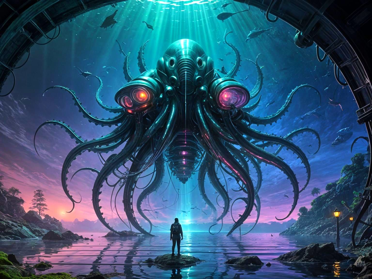 Anonymous Ray standing 100 feet underwater in scuba gear at the base of ...