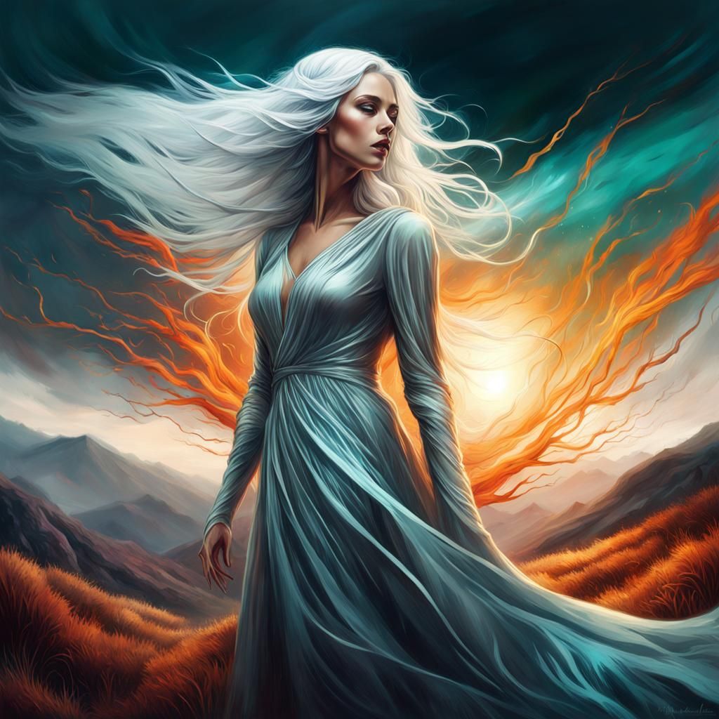 Legend of the Banshee, female with a long silver dress and silver hair ...
