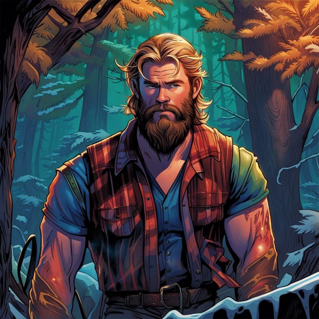 chris hemsworth as a comic book lumberjack - AI Generated Artwork ...