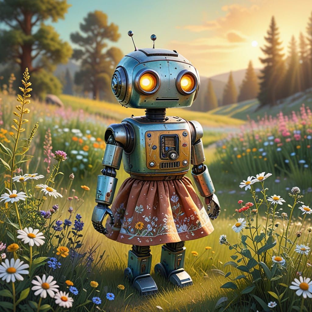 Whimsical Robot in Old-Fashioned Western Country D... - AI Art