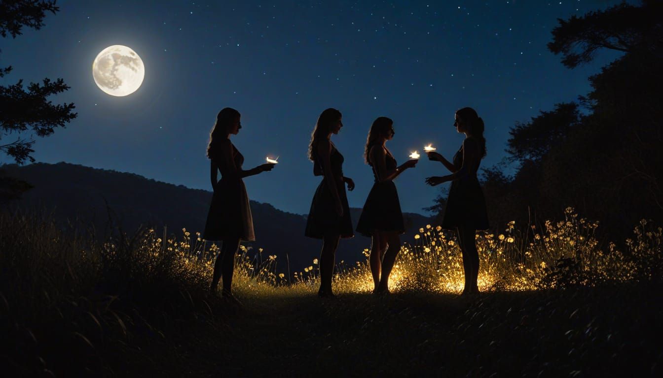 Magic of moonlight - Moonlit Night: Silhouettes and Glowing...