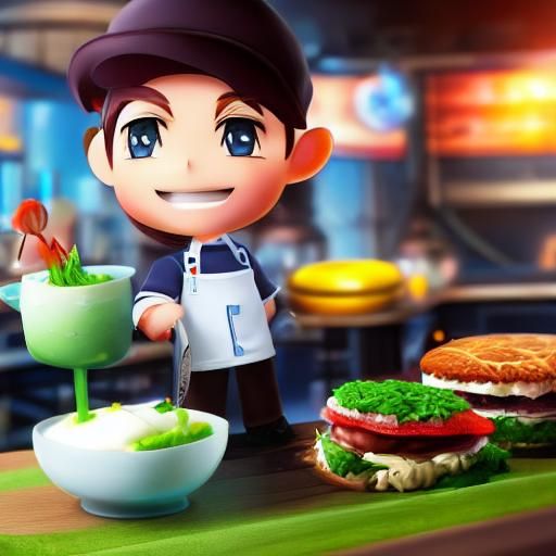 Chibi Chef Worm Serves Up Delight in Vibrant Kitch... - AI Art