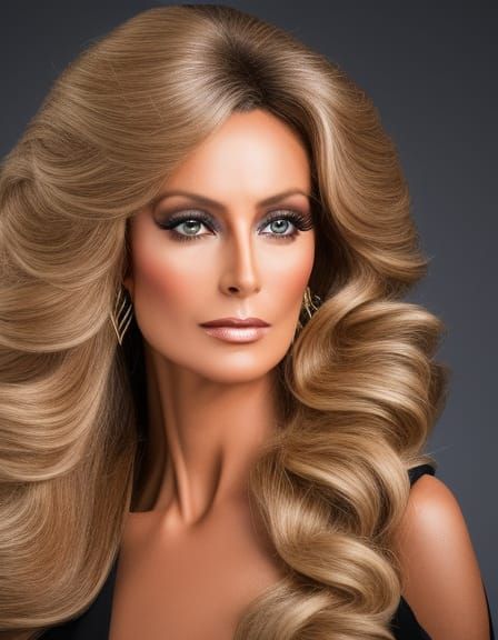 lifelike woman with beautiful symmetrical face and Farrah Fawcett ...