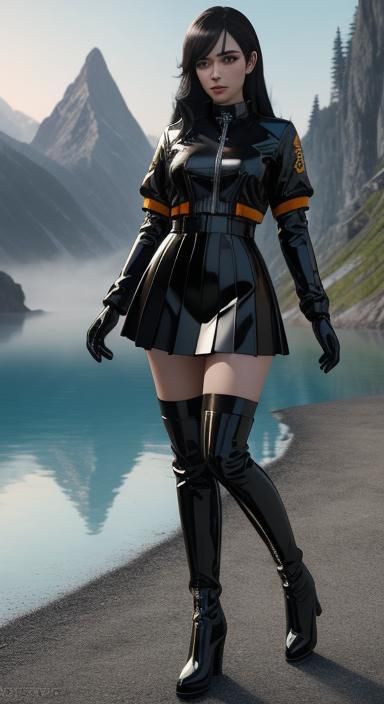 Latex Girl on the Bank 2 - AI Generated Artwork - NightCafe Creator