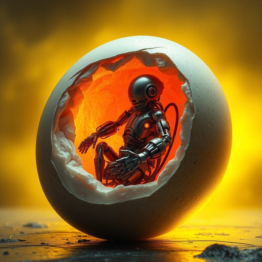Surreal Close-Up of a Mechanical Egg Embryo in a S... - AI Art