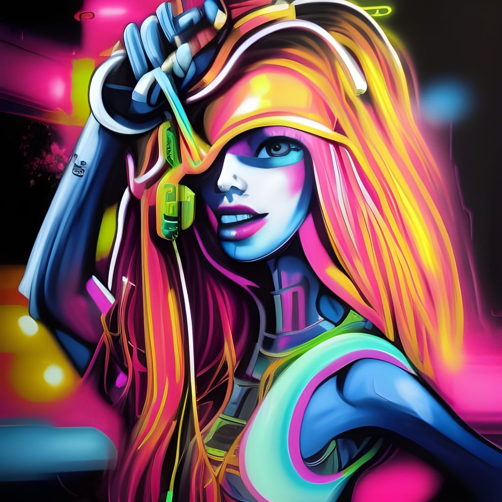 Female Rebel of Neon Cyber High Society - AI Generated Artwork ...