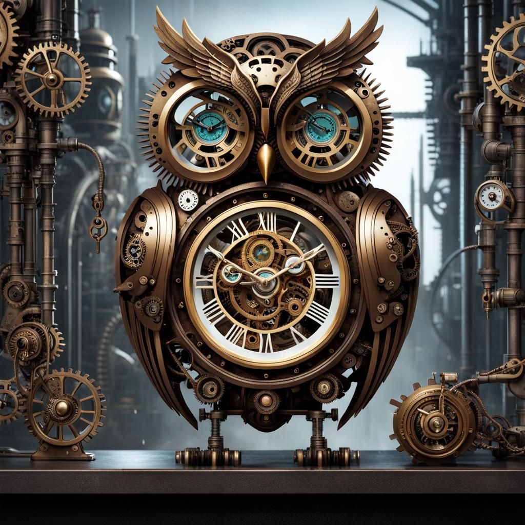 Steampunk Clockwork Owl - AI Generated Artwork - NightCafe Creator