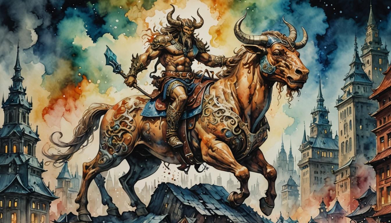 Minotaur riding Centaur - AI Generated Artwork - NightCafe Creator