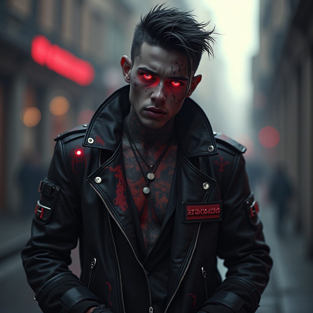 Gritty Punk Zombi Figure with LED Neon Details - AI Art