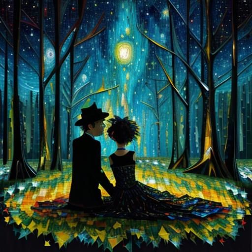 "The Starry Night". Beautiful rustic mosaic patchwork, abstract ...