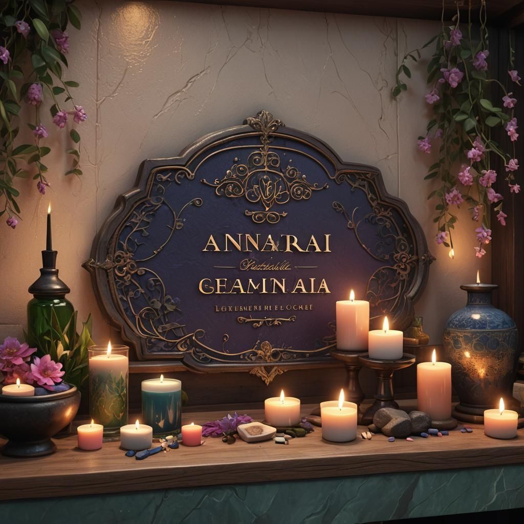 Spa Signboard with Woman and Candles: Fantasy Art - AI Art
