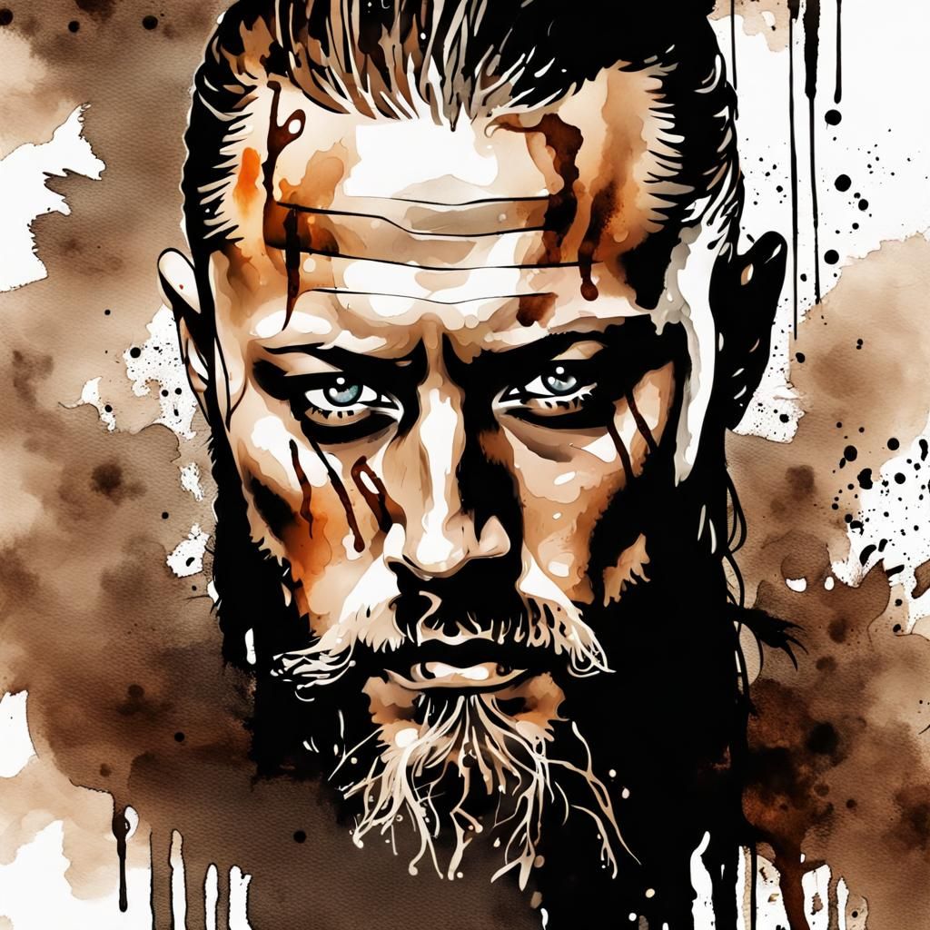 Ragnar intense gaze with bold brown eyes warpaint on her face, perfect ...