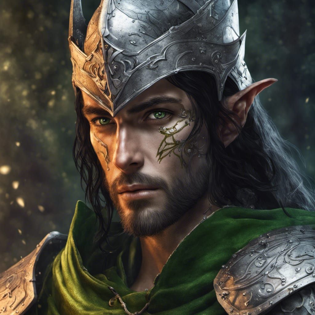 Portrait of a Half-Elf DnD Fighter with Plate armor and Helmet, comes ...