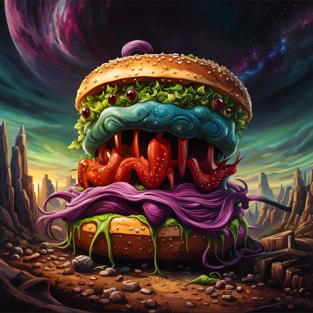 Alien eating sandwich - AI Generated Artwork - NightCafe Creator