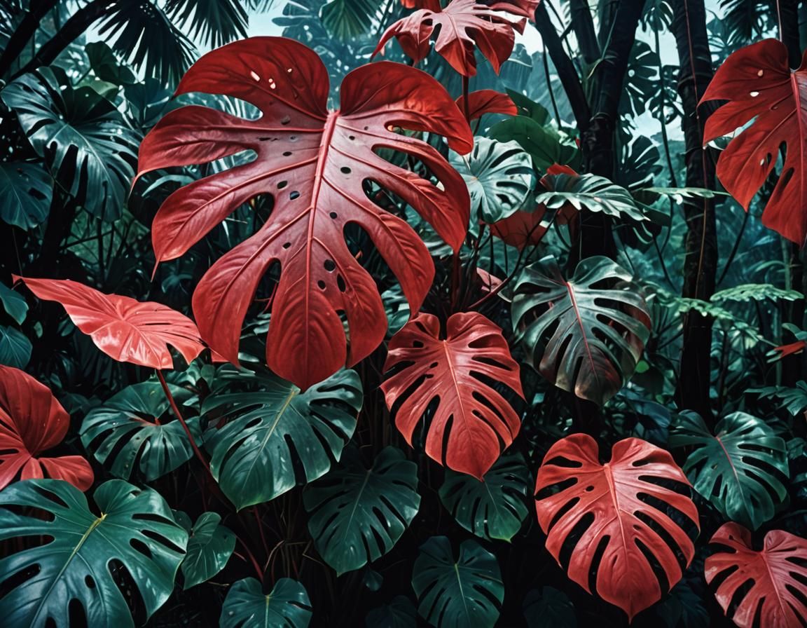 Red Monstera - AI Generated Artwork - NightCafe Creator