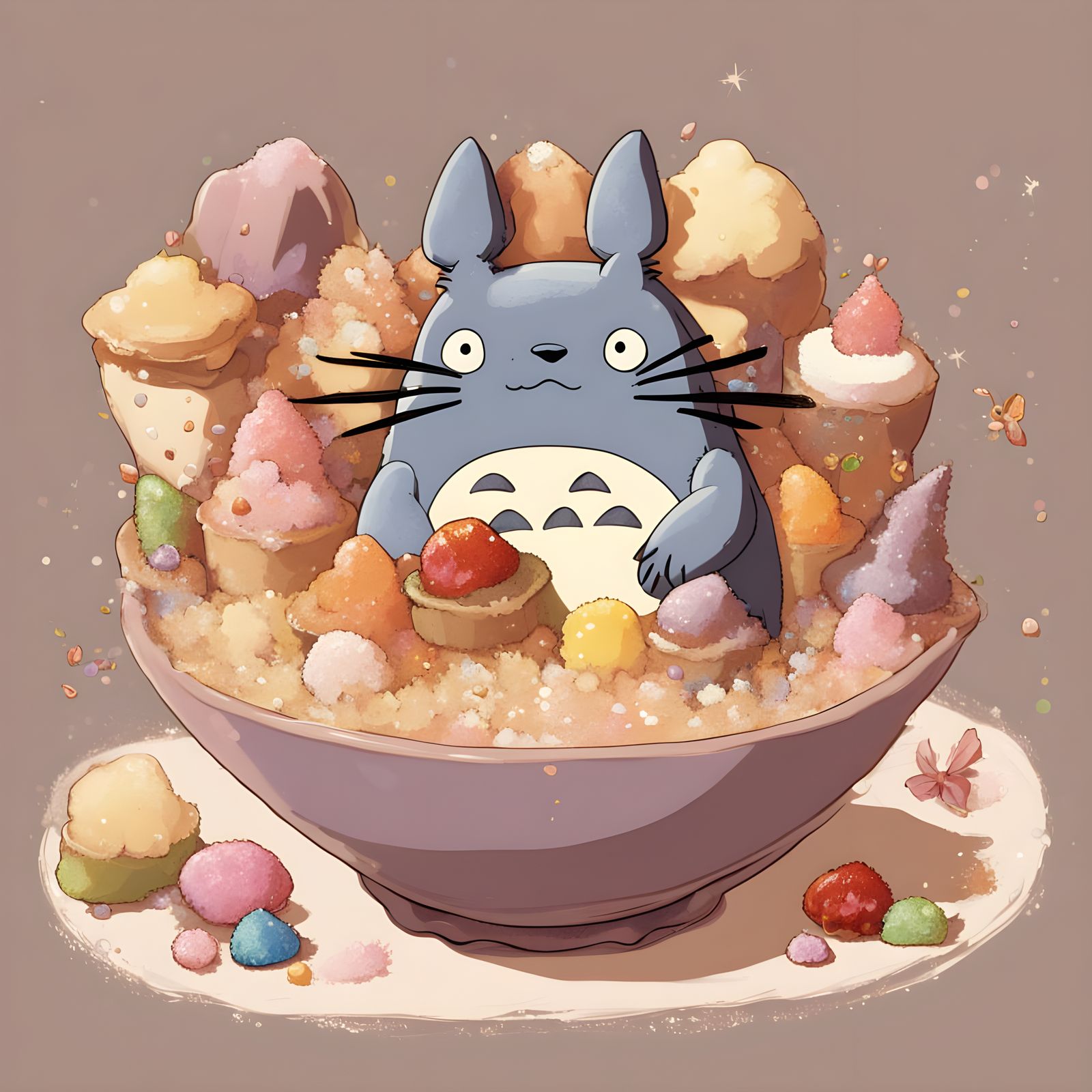 Totoro taking a bath in pudding - Totoro taking a bath in ...