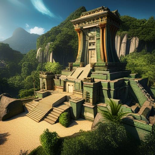 Mayan temple in the jungle detailed matte painting, deep color ...