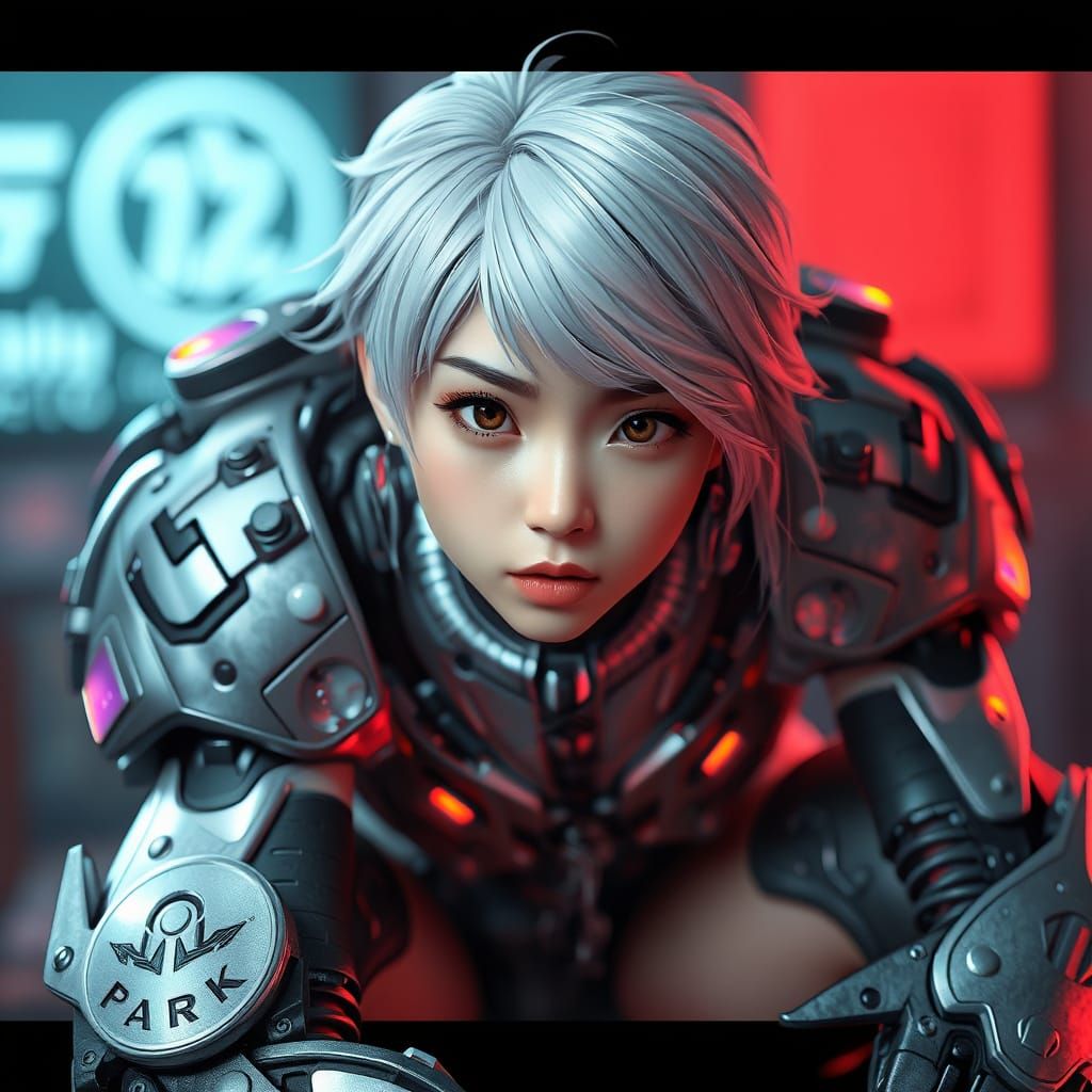 Cybernetic female figure (ethnicity:1.0), (age:1.2), crouched pose ...
