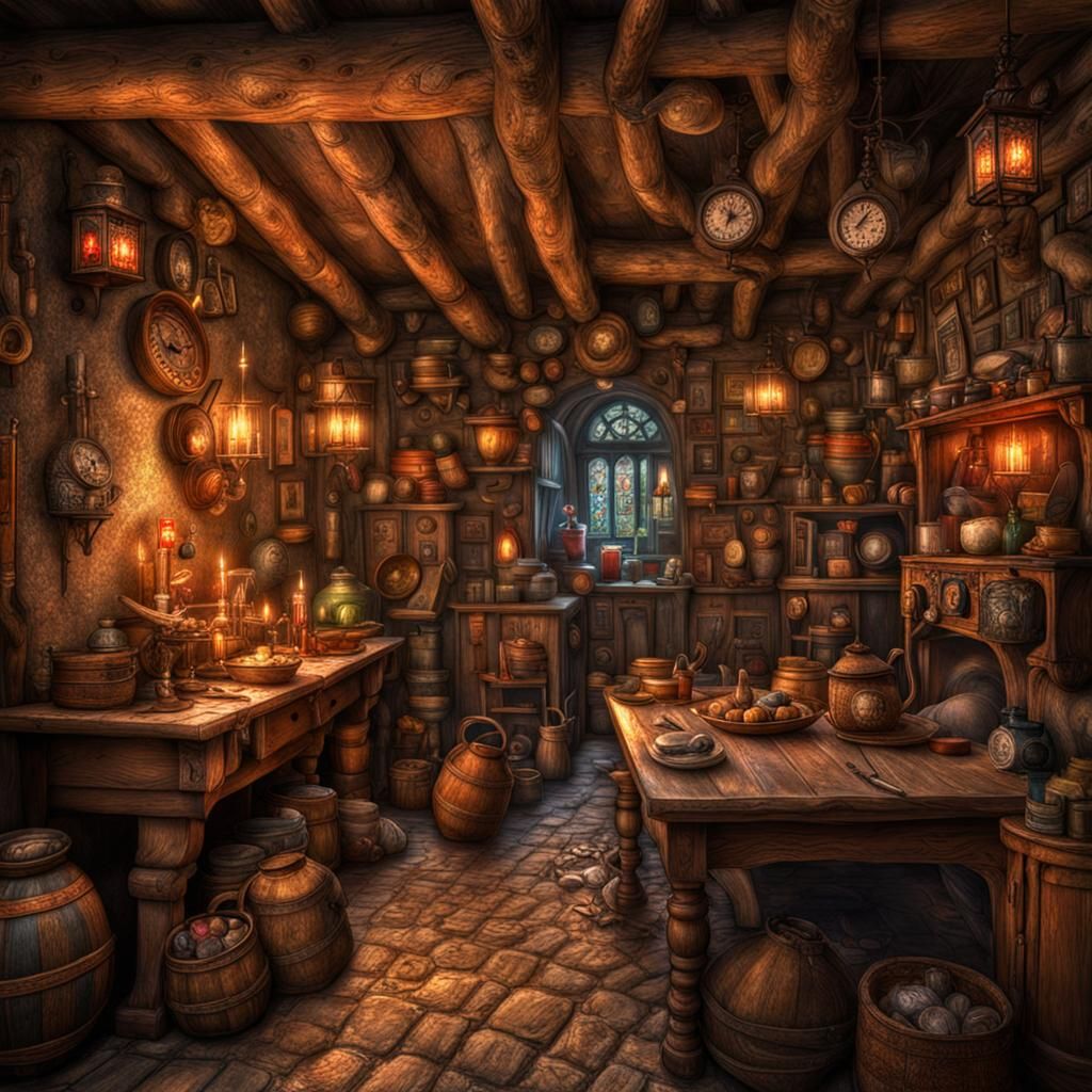 A den of medieval thieves in a dingy inn, intricate details ...