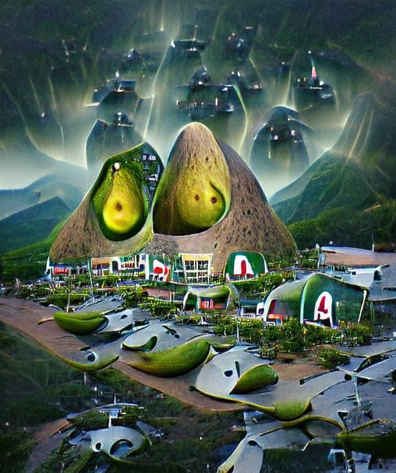 Alien Avocado Village - AI Generated Artwork - NightCafe Creator