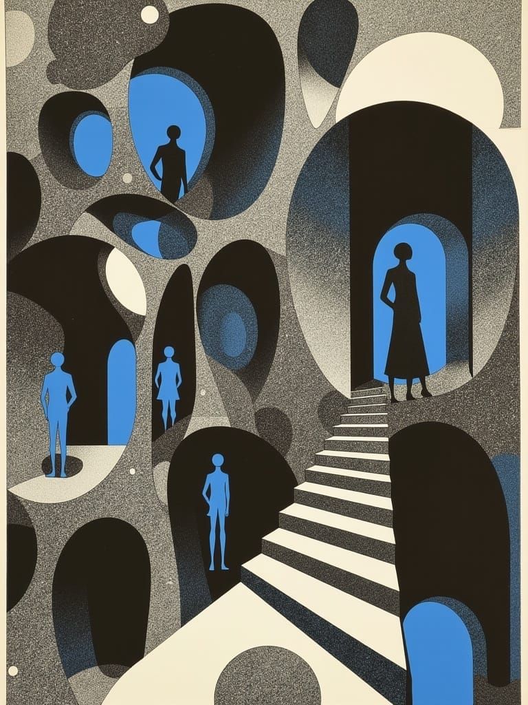 Staircase to Infinity in Escher-esque Geometric Po... - AI Art