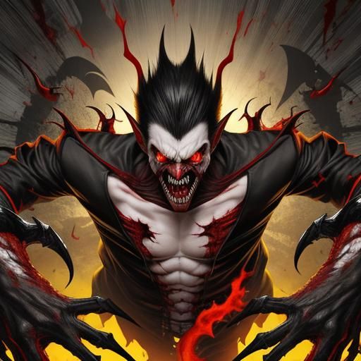 Terrifying shadow vampire, violent, red eyes, sharp teeth. - AI ...