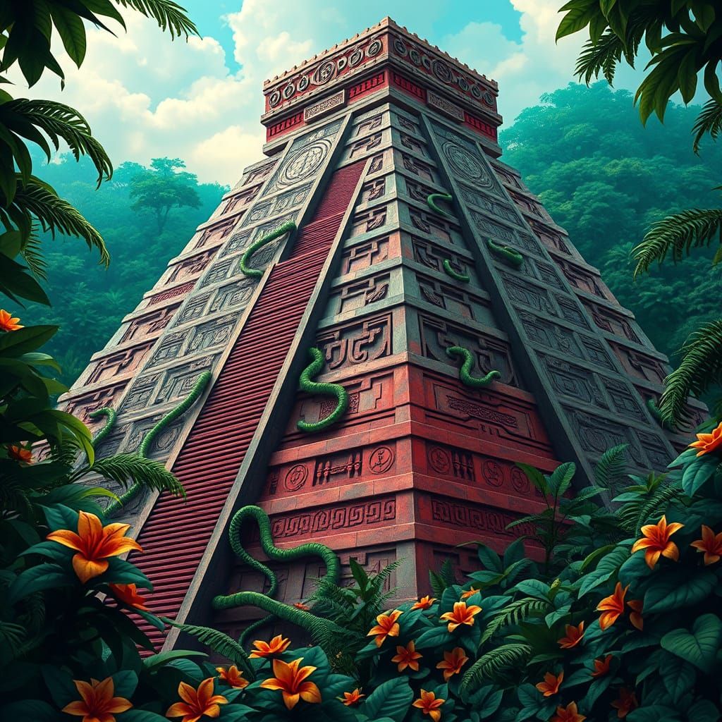 Aztec Pyramid in Emerald Jungle with Mythological ... - AI Art