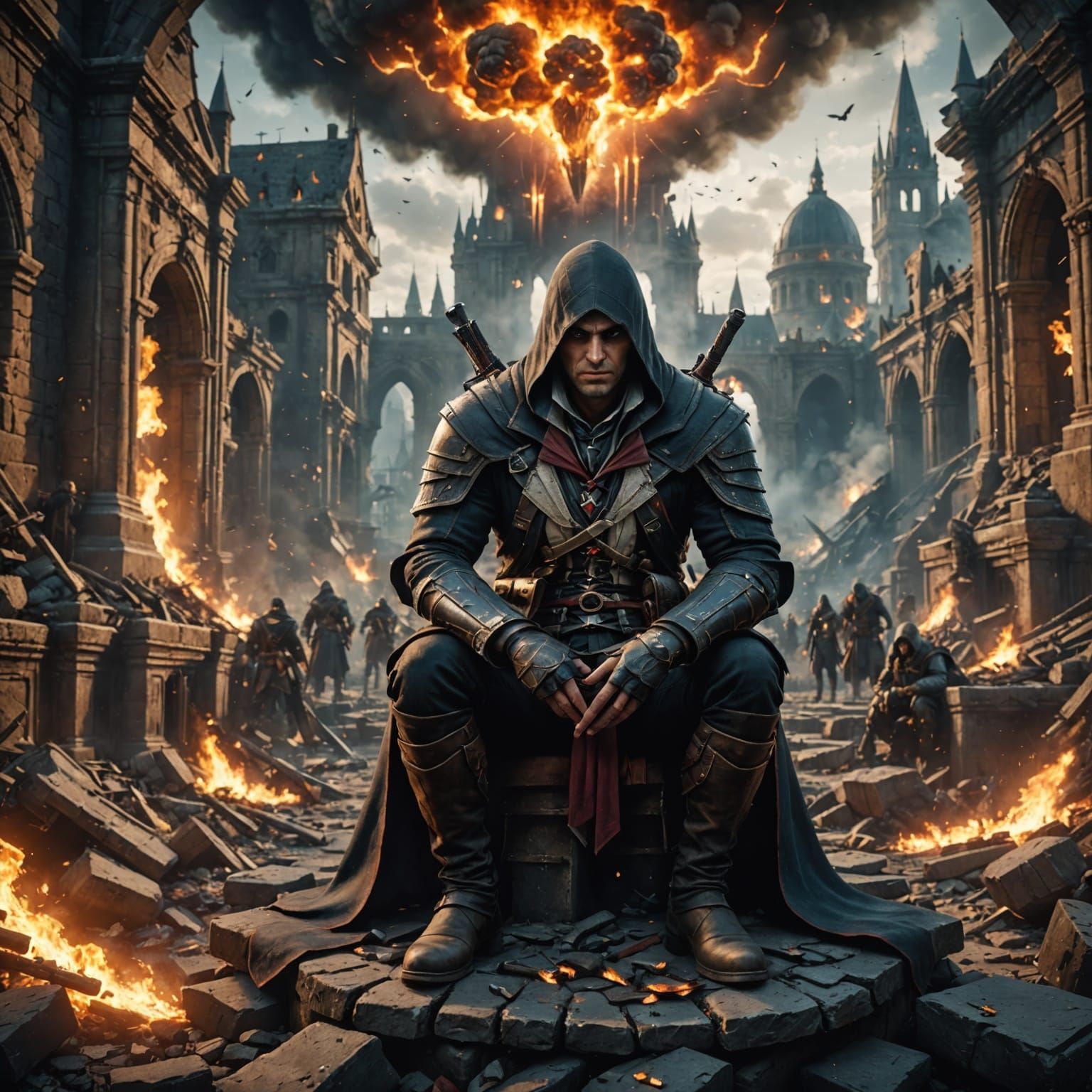 Cosmic Reckoning: Assassin's Final Moment in a Dyi... - AI Art