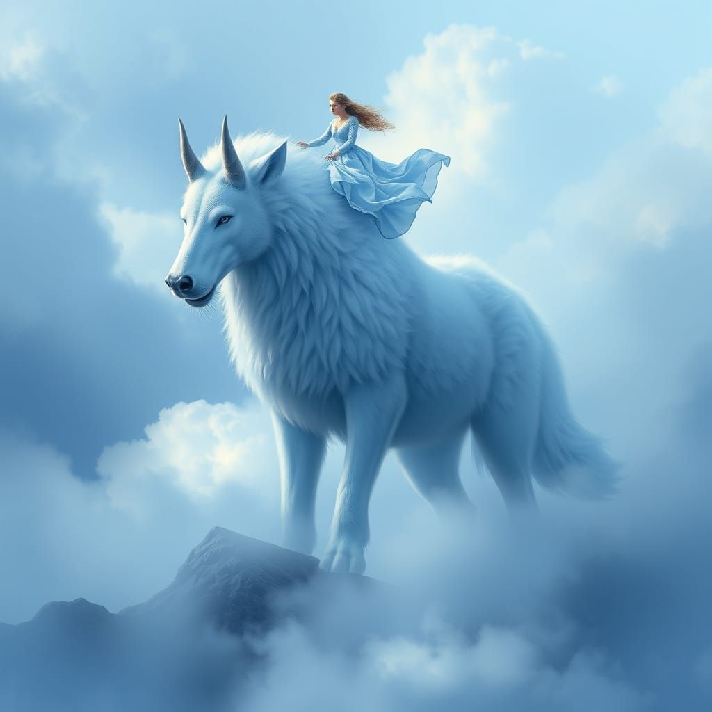 The Cloud Wolf - Majestic Blue Cloud Beast in Ethereal Fanta...